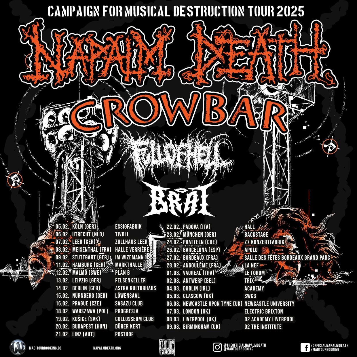 NAPALM DEATH: Tour im Februar/März 2025 | News, Tourdaten & Festivals ...